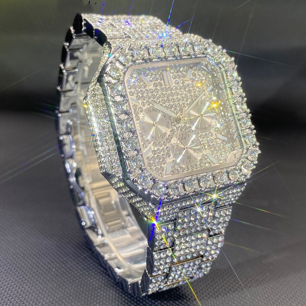 European And American Hip-hop Men's Watch Square-shaped Fully Diamond ...